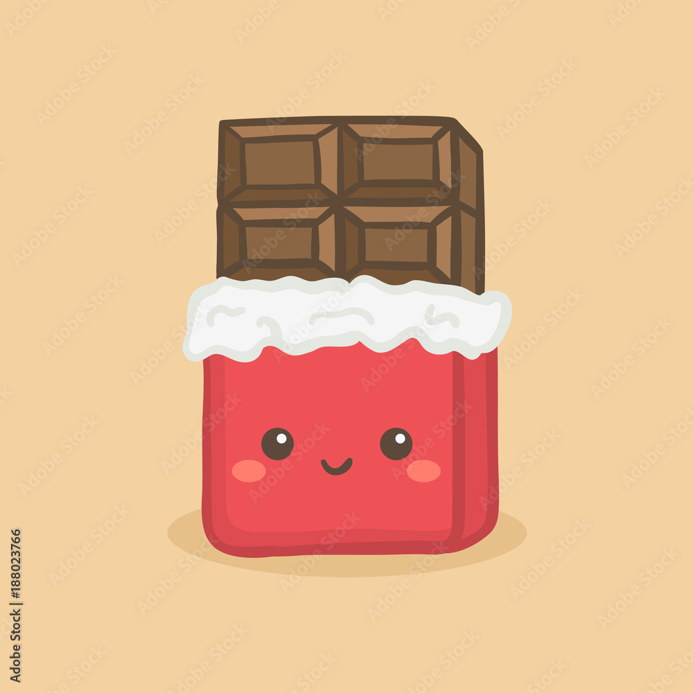 Cute Chocolate Bar with red silver wrapping foil Vector Illustration ...