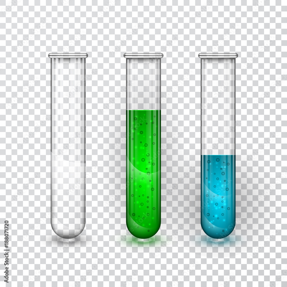 Test-tubes, Chemical laboratory transparent flask with liquid. Vector ...