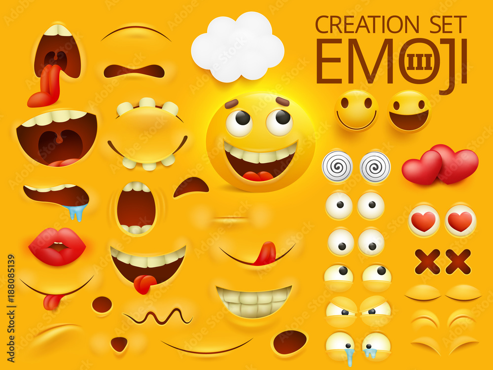 Yellow smiley face emoji character for your scenes template. Emotion ...