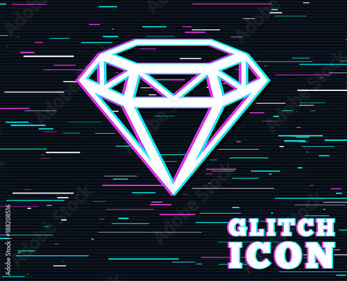 Glitch effect. Diamond sign icon. Jewelry symbol. Gem stone. Background ...