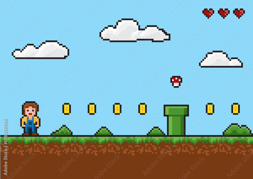 Pixel art game background Stock Vector | Adobe Stock