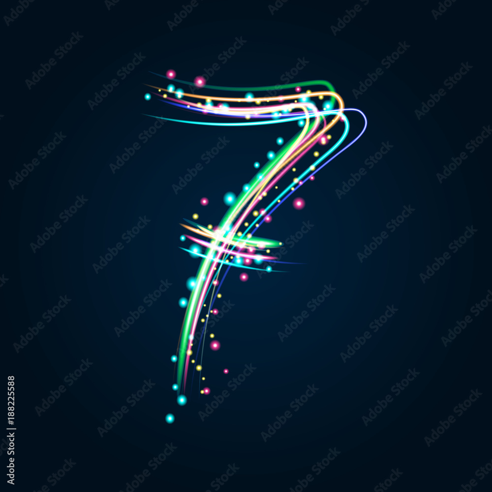 Neon Light Painting – Number 7 Stock Vector | Adobe Stock