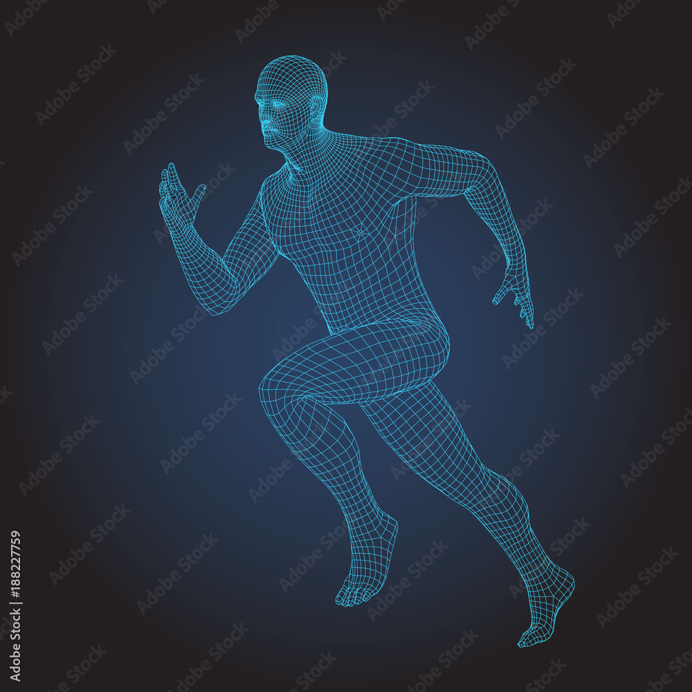 3D wire frame human body. Sprinter Running figure Stock Vector | Adobe ...
