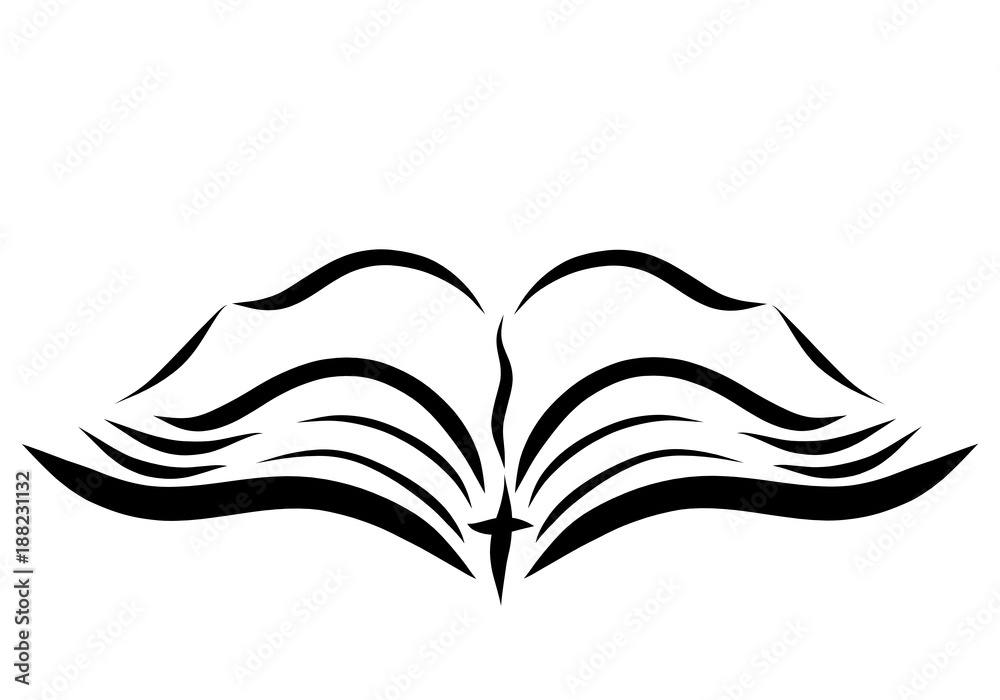 An open book with a tab in the form of a cross Stock Illustration ...