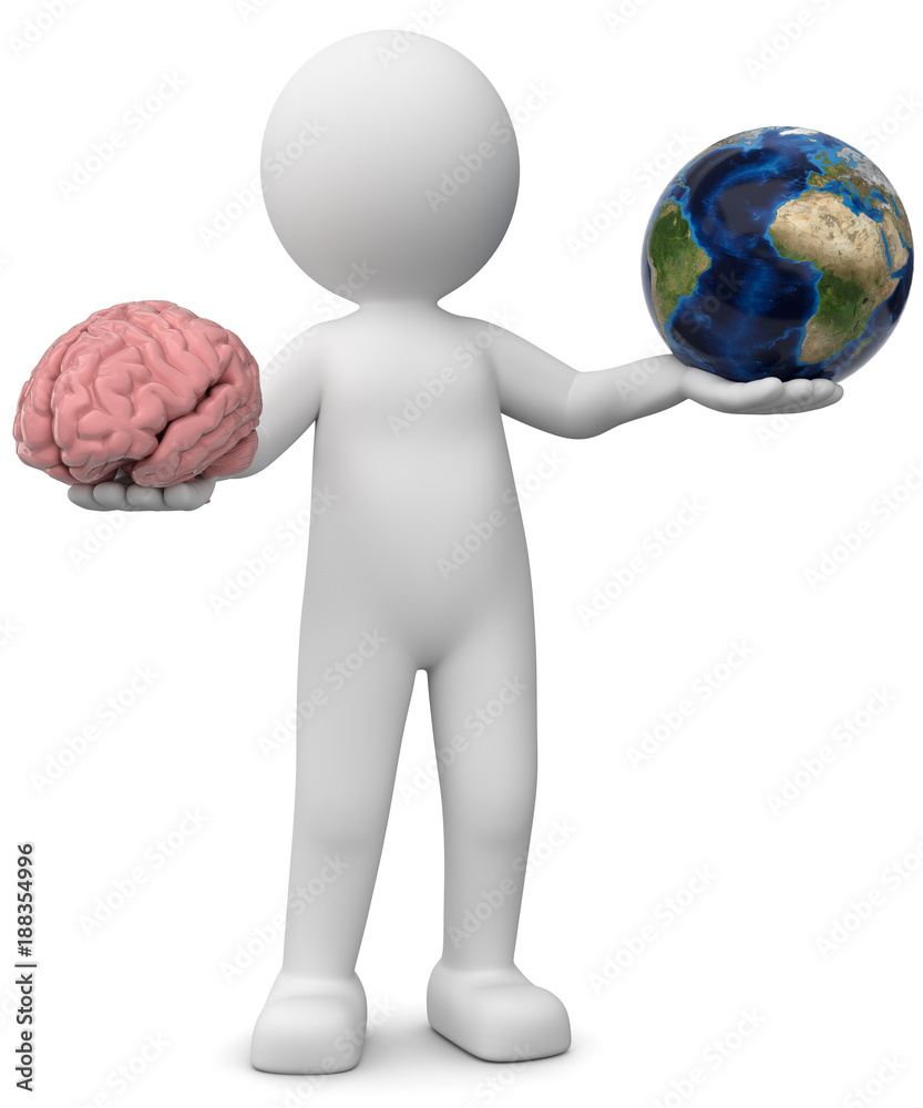 3d Männchen macht sich Gedanken wie es in der Welt helfen kann Stock ...