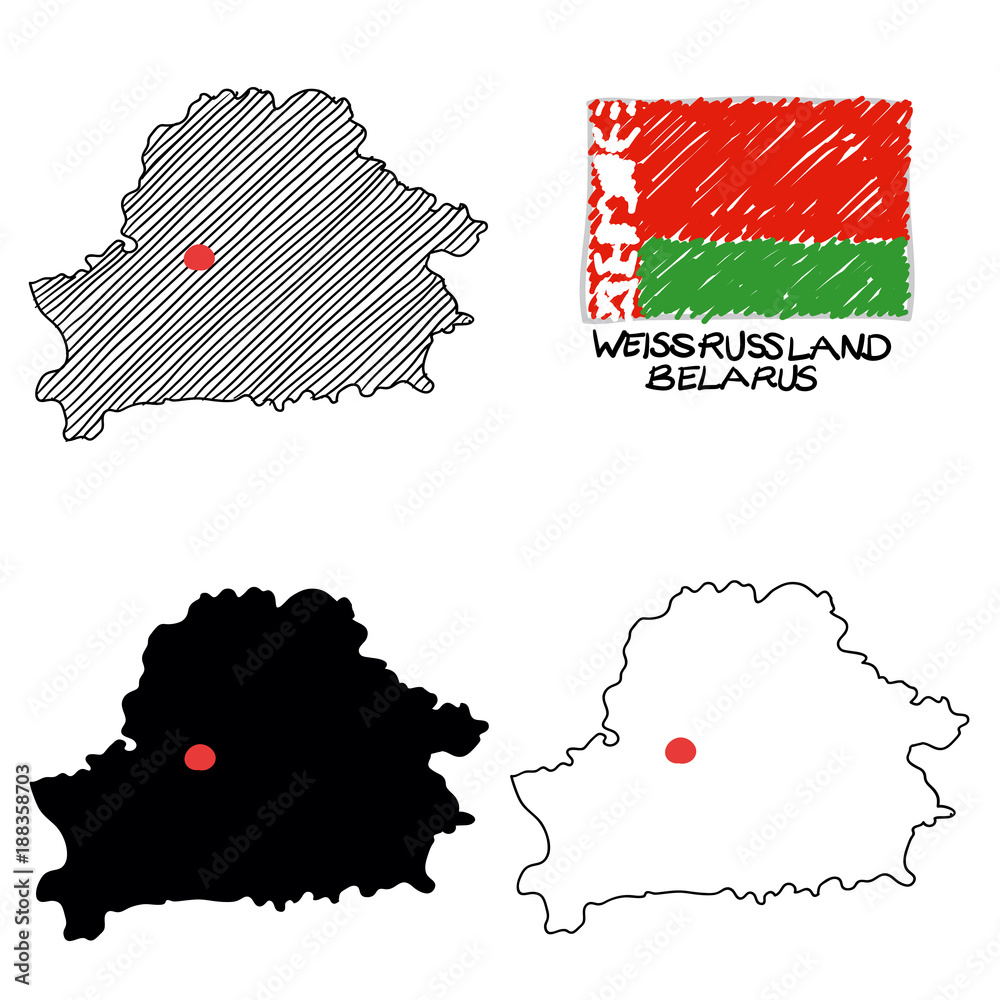 Weißrussland Belarus Landkarte Zeichnung schraffiert Umriss mit Fahne ...
