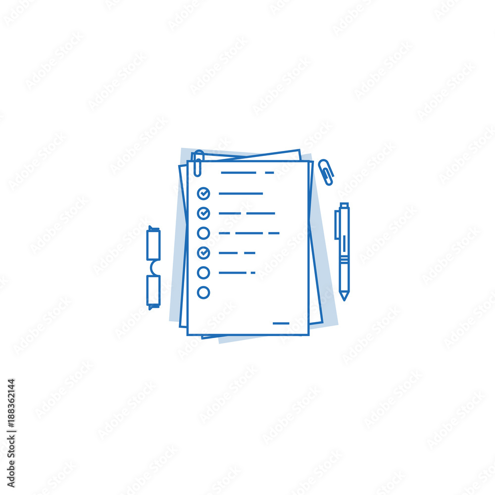 Pile of documents, a4 format with to do tasks and complete check marks ...