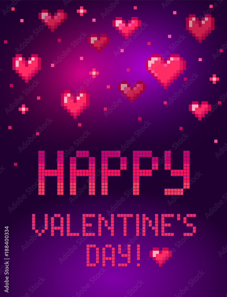 Pixel art valentines day poster. Stock Vector | Adobe Stock