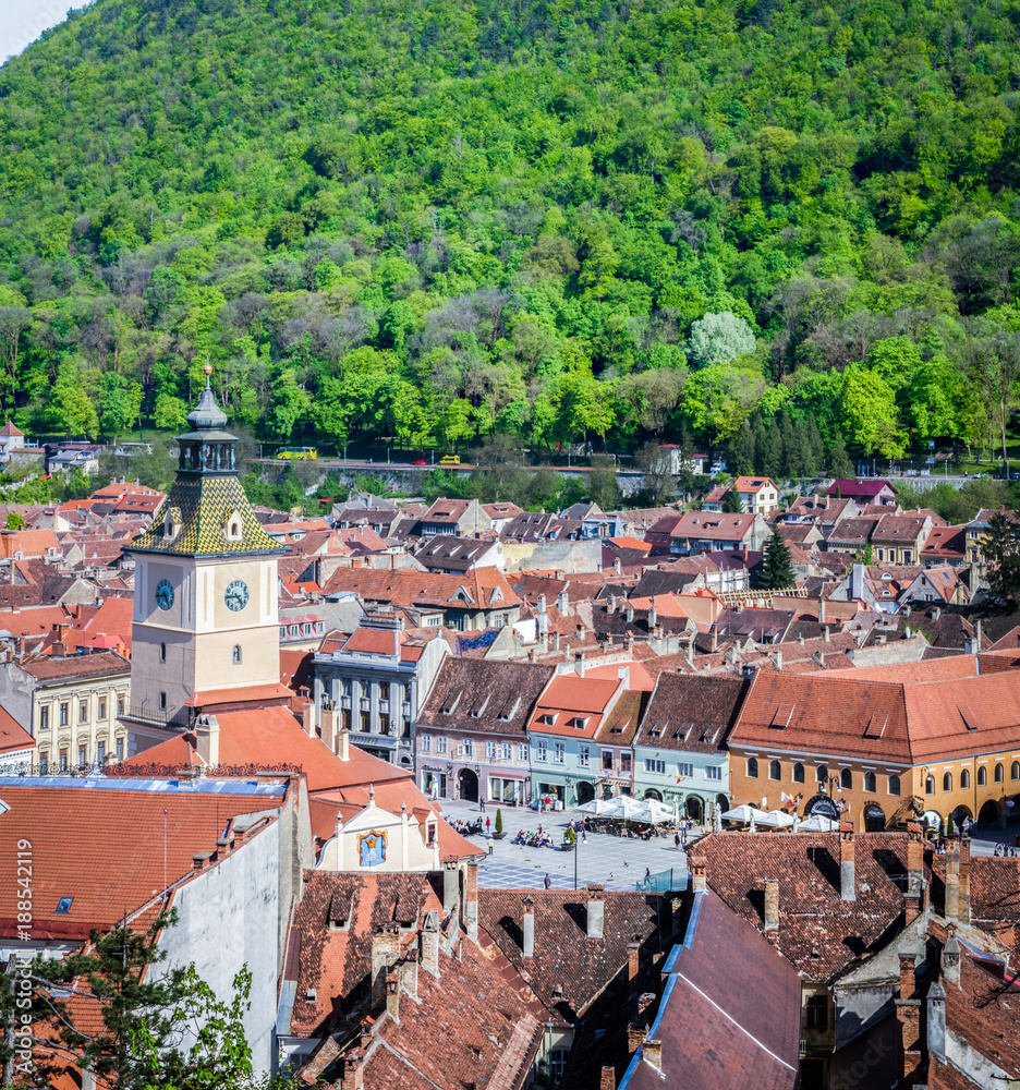 Romania in spring, summer. rooftops and green trees, beautiful city ...