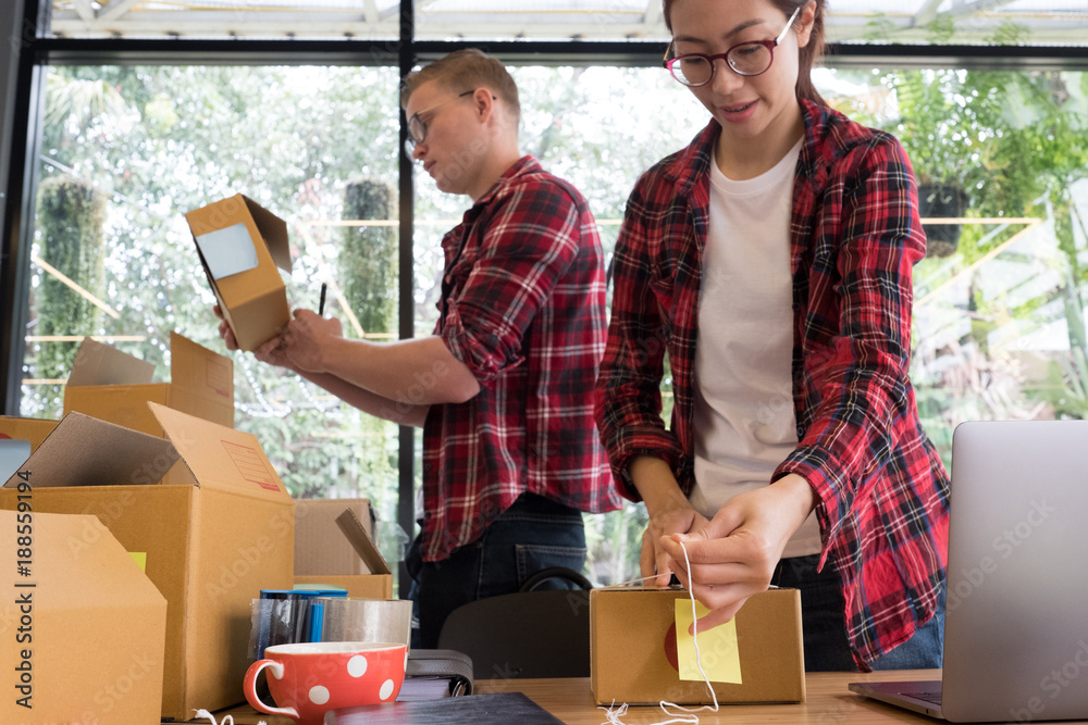 startup small business owner working with computer at workplace ...