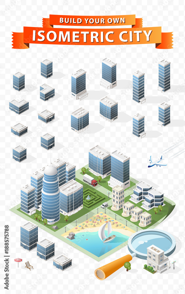 Build Your Own Isometric City on Transparent Background . Vector ...