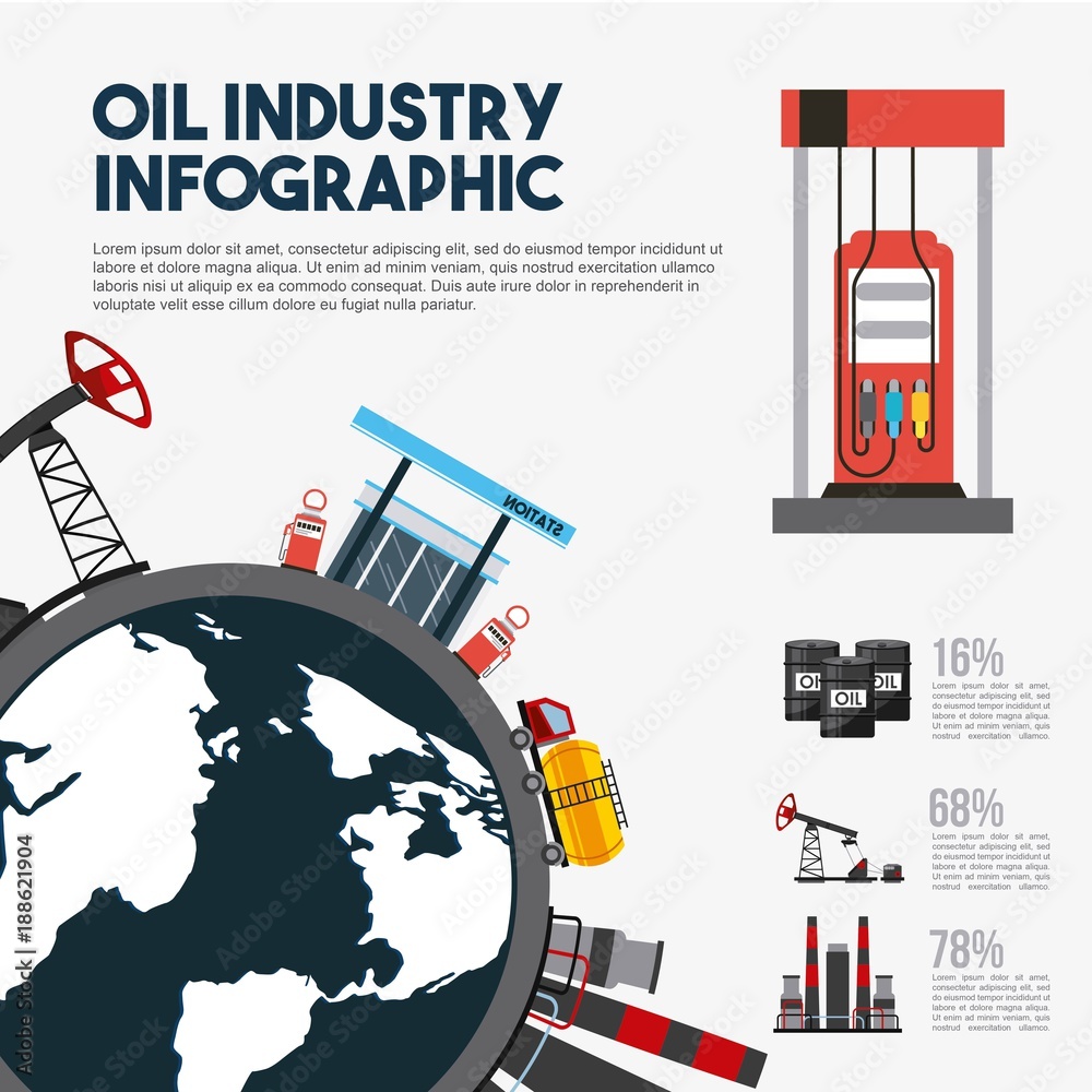 oil industry infographic world map station gasoline prodcution vector ...