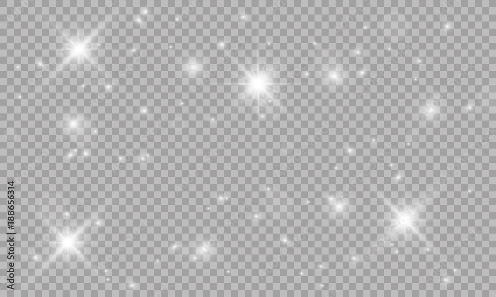 Shining stars on a transparent background, shiny and bright. Vector illustration. Light ...
