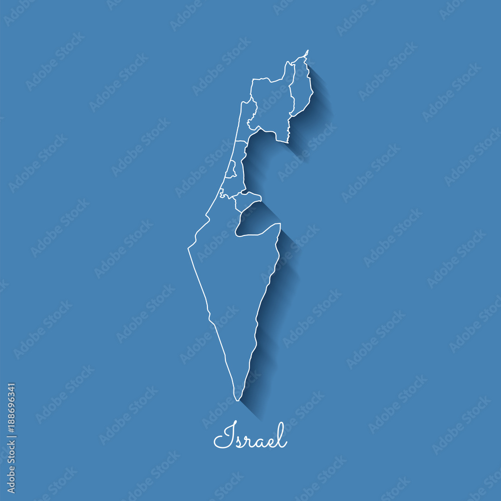 Israel region map: blue with white outline and shadow on blue ...