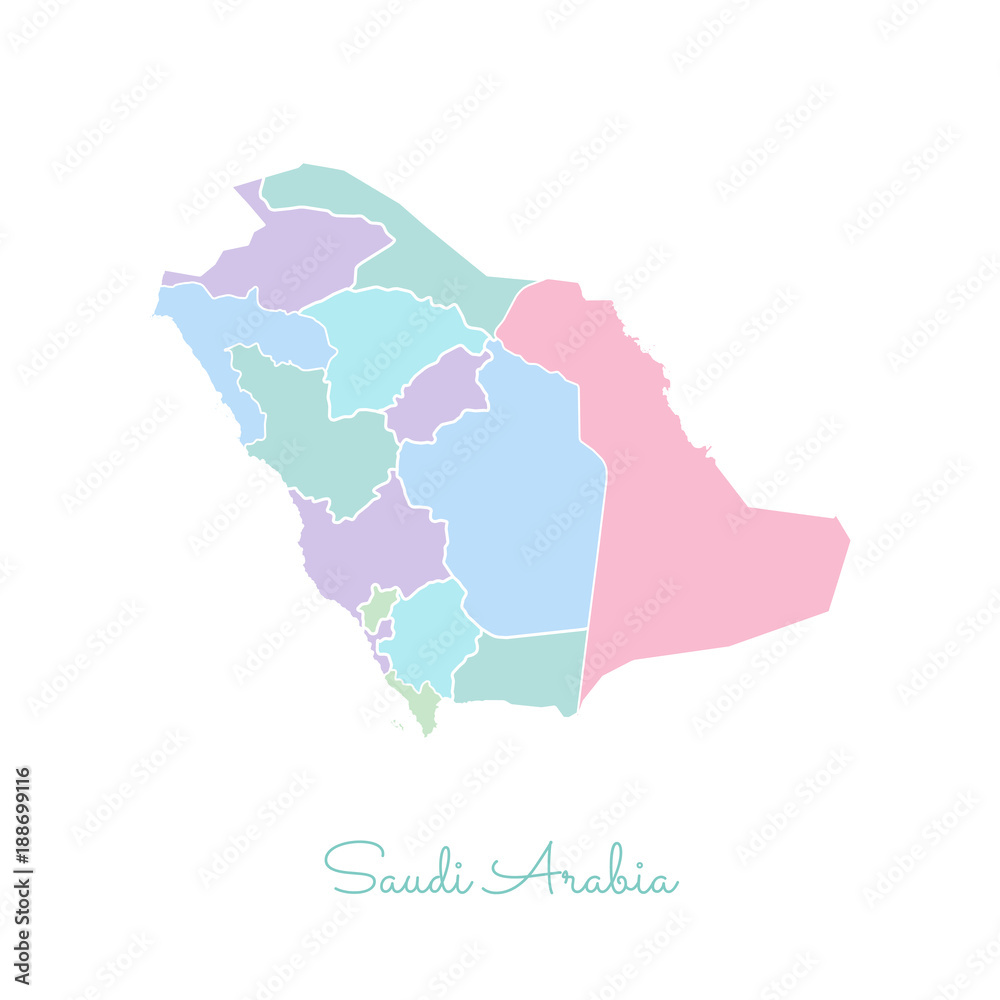Saudi Arabia region map: colorful with white outline. Detailed map of ...
