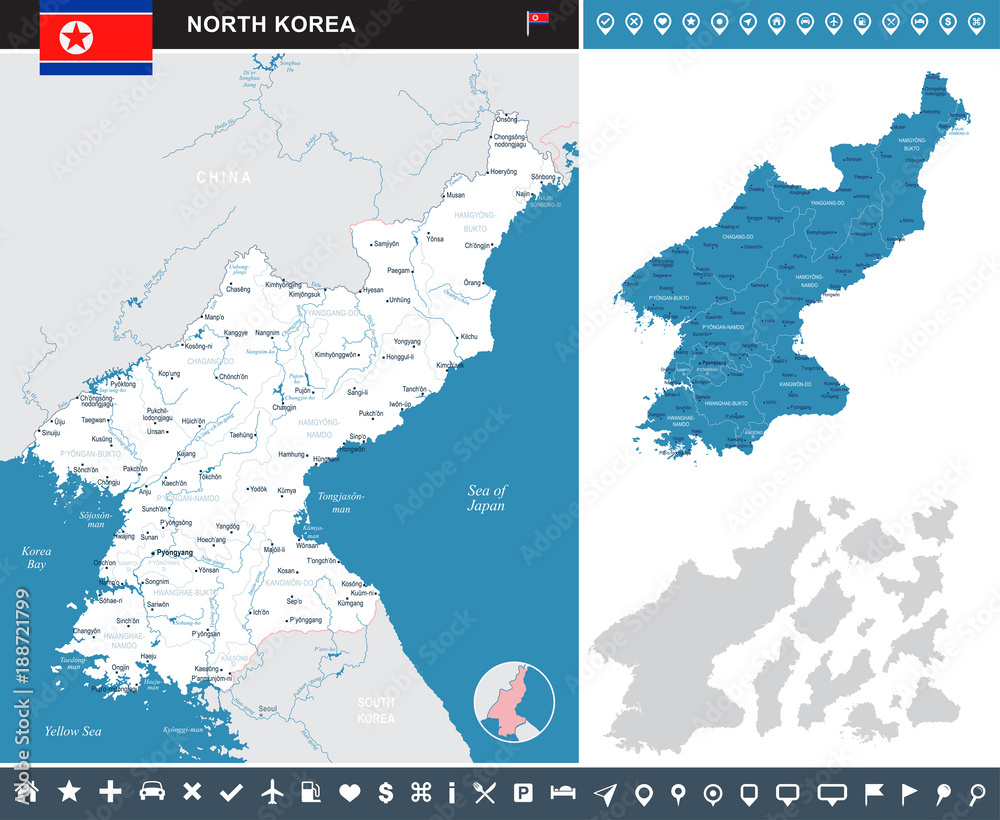 North Korea - infographic map - Detailed Vector Illustration Stock ...