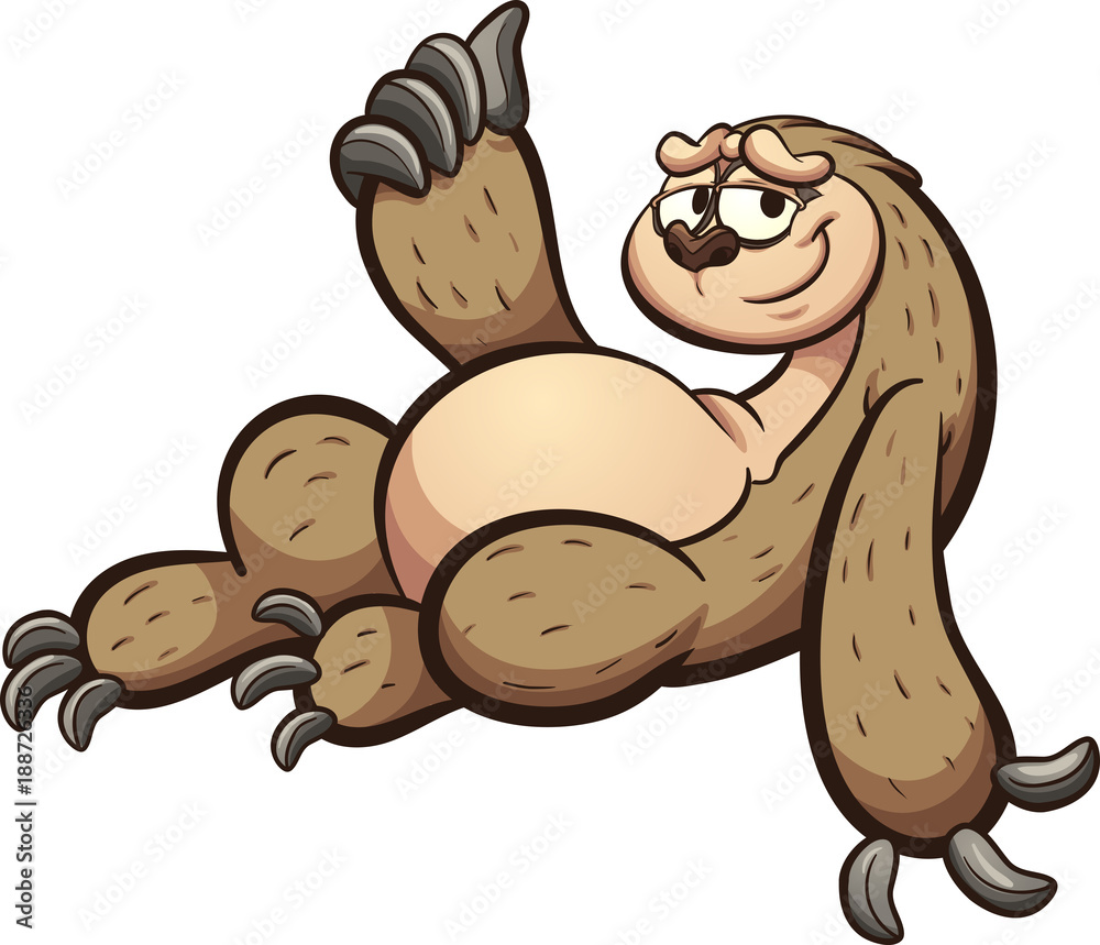 Cartoon sloth lying down with thumb up. Vector clip art illustration ...