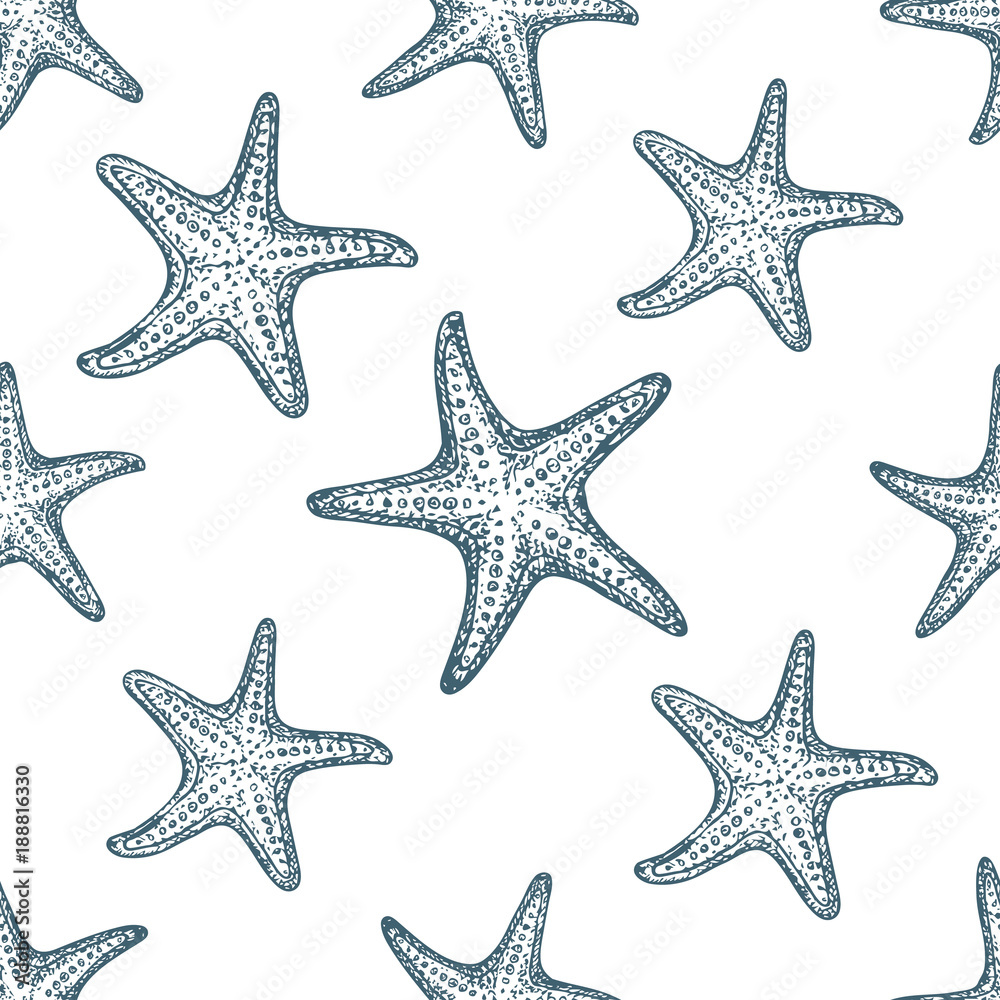 Seamless pattern starfish on white background, cartoon illustration of ...