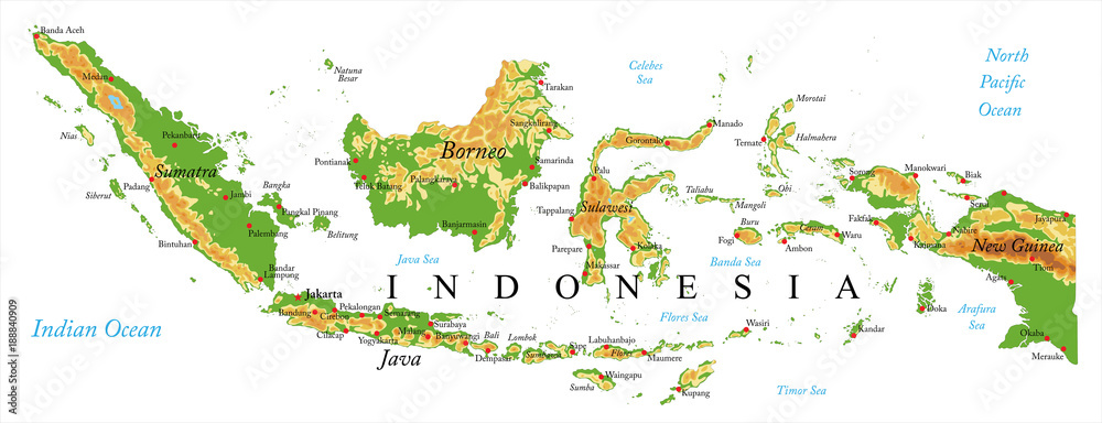 Indonesia Relief map Stock Vector | Adobe Stock