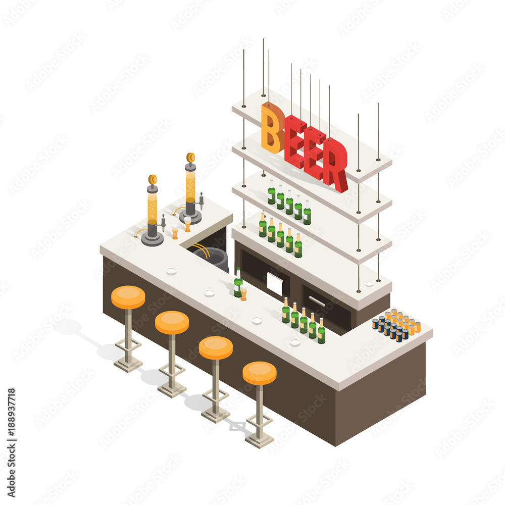 Stock-Vektorgrafik „Isometric interior of beer bars on a white ...