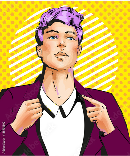 Vector pop art stylish handsome young man portrait Stock Vector | Adobe ...