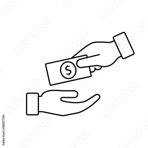 Hand giving money to another hand line icon. Vecor outline illustration ... Hand giving money to another hand line icon. Vecor outline illustration ...