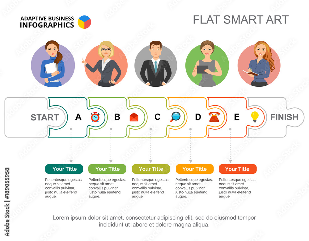 Five Steps Teamwork Chart Slide Template Stock Vector | Adobe Stock