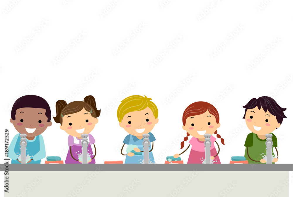Stickman Kids Hand Washing Illustration Stock Vector | Adobe Stock