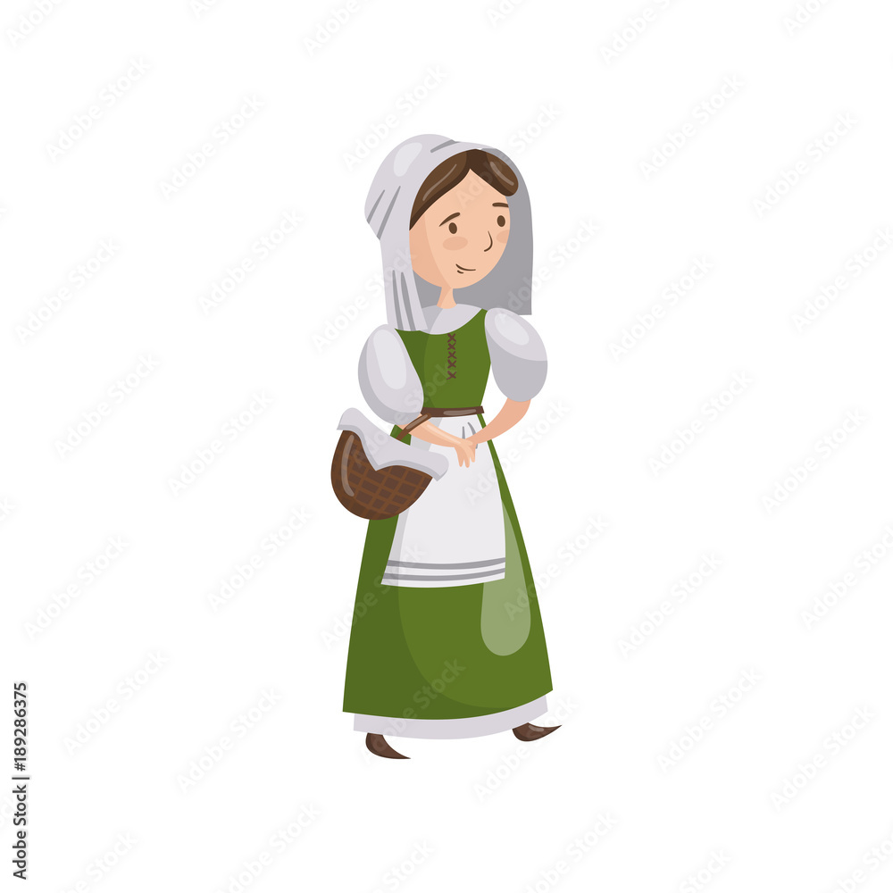 Medieval maid in traditional dress cartoon vector Illustration Stock ...