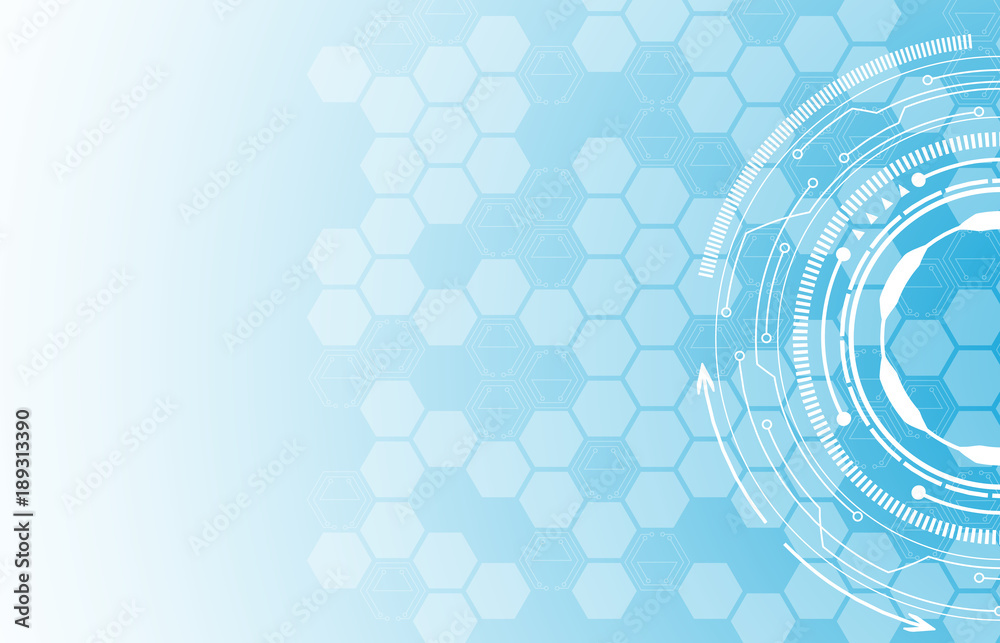 Vector illustration, high technology computer. Light green and blue background color Stock ...