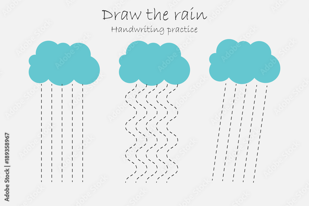 Stock-Vektorgrafik „Handwriting practice sheet, draw the rain, kids ...
