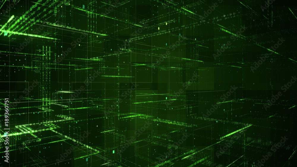 Digital binary code matrix background - 3D rendering of a scientific technology data binary code ...
