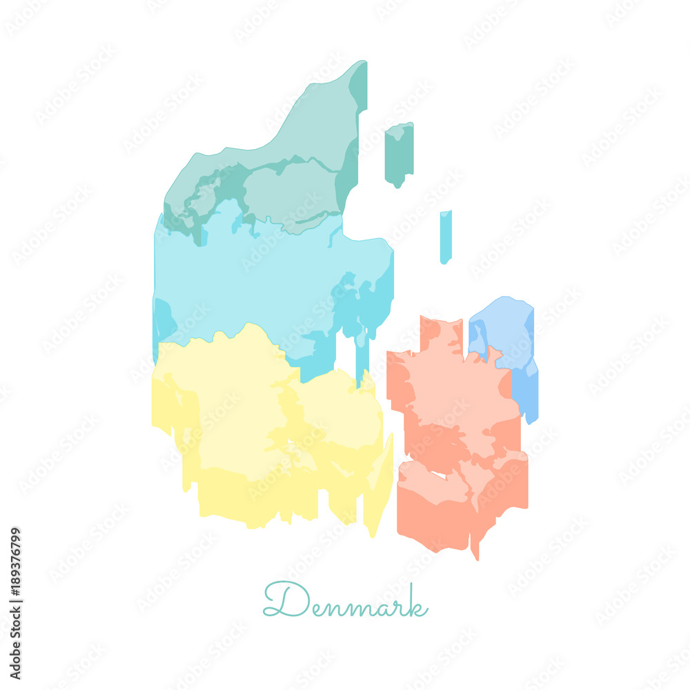 Denmark region map: colorful isometric top view. Detailed map of ...
