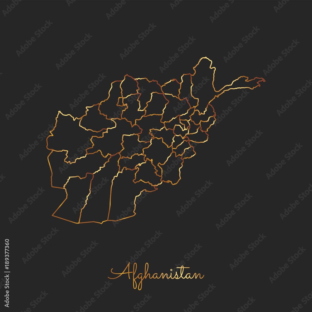 Afghanistan region map: golden gradient outline on dark background ...