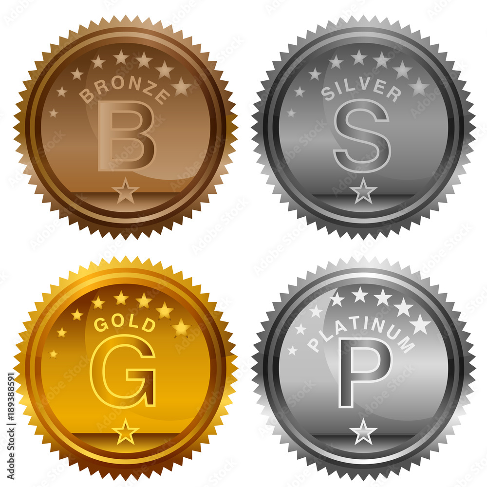 เวกเตอร์ Stock Bronze Silver Gold Platinum Award Coins | Adobe Stock