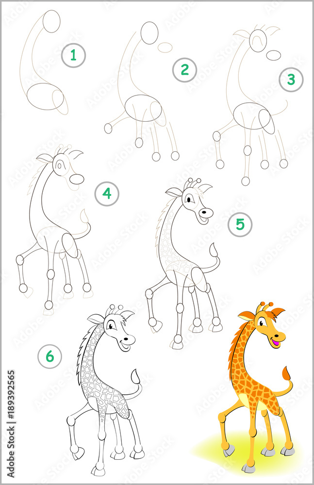 Page shows how to learn step by step to draw a little giraffe ...