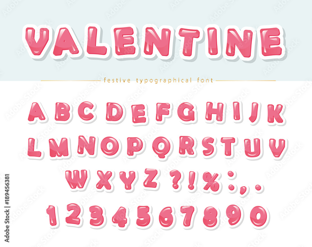Paper cut out pink decorative font. Cartoon ABC letters and numbers ...