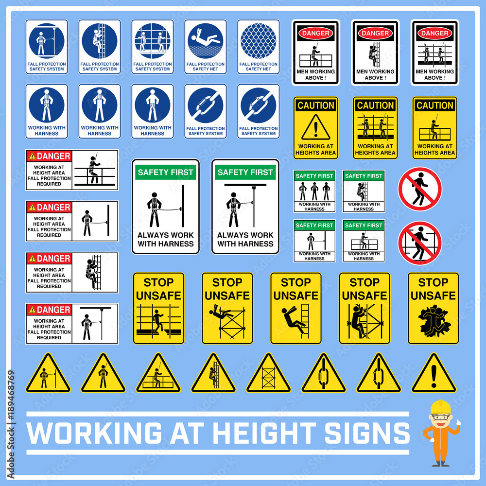 Vector de Stock Set of safety caution signs and symbols of working at ...