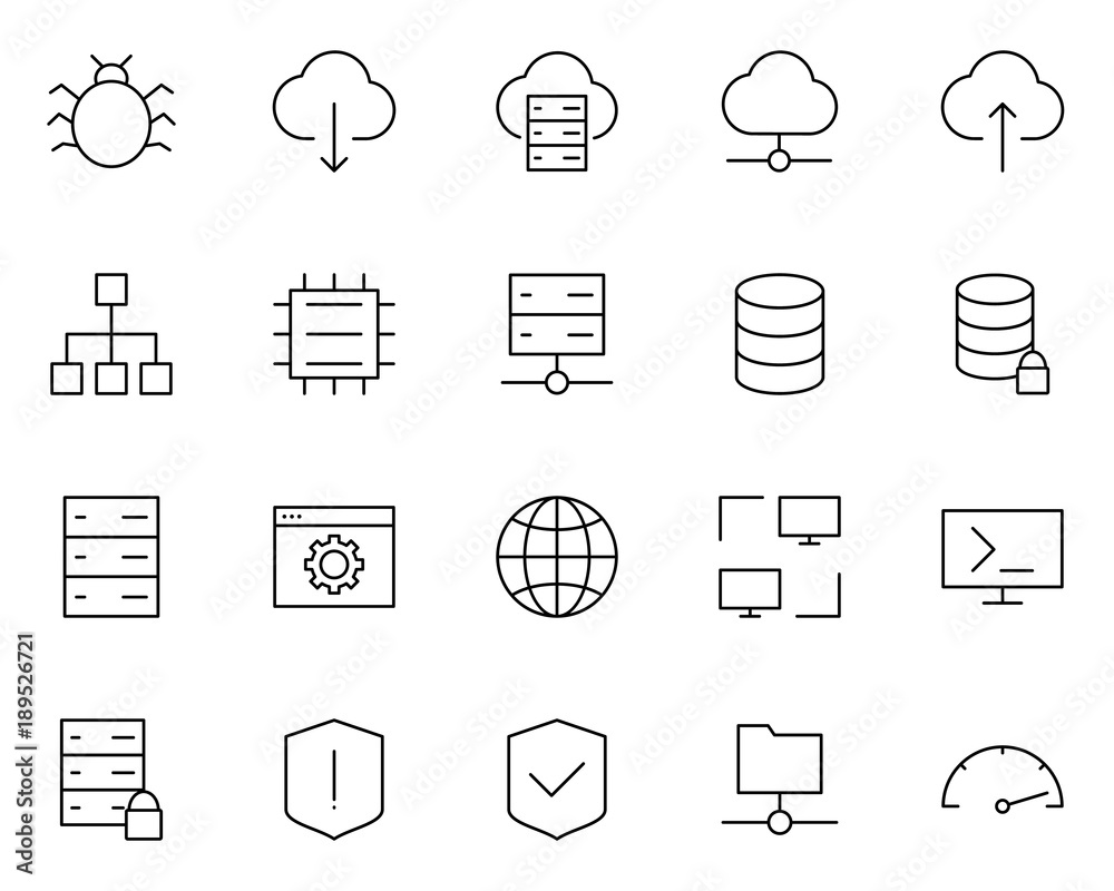 Hosting Line Icons Set. Vector Simple Minimal 96x96 Pictograms Stock ...