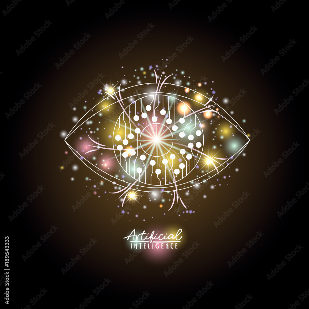 artificial intelligence poster with human hybrid eye silhouette in ...