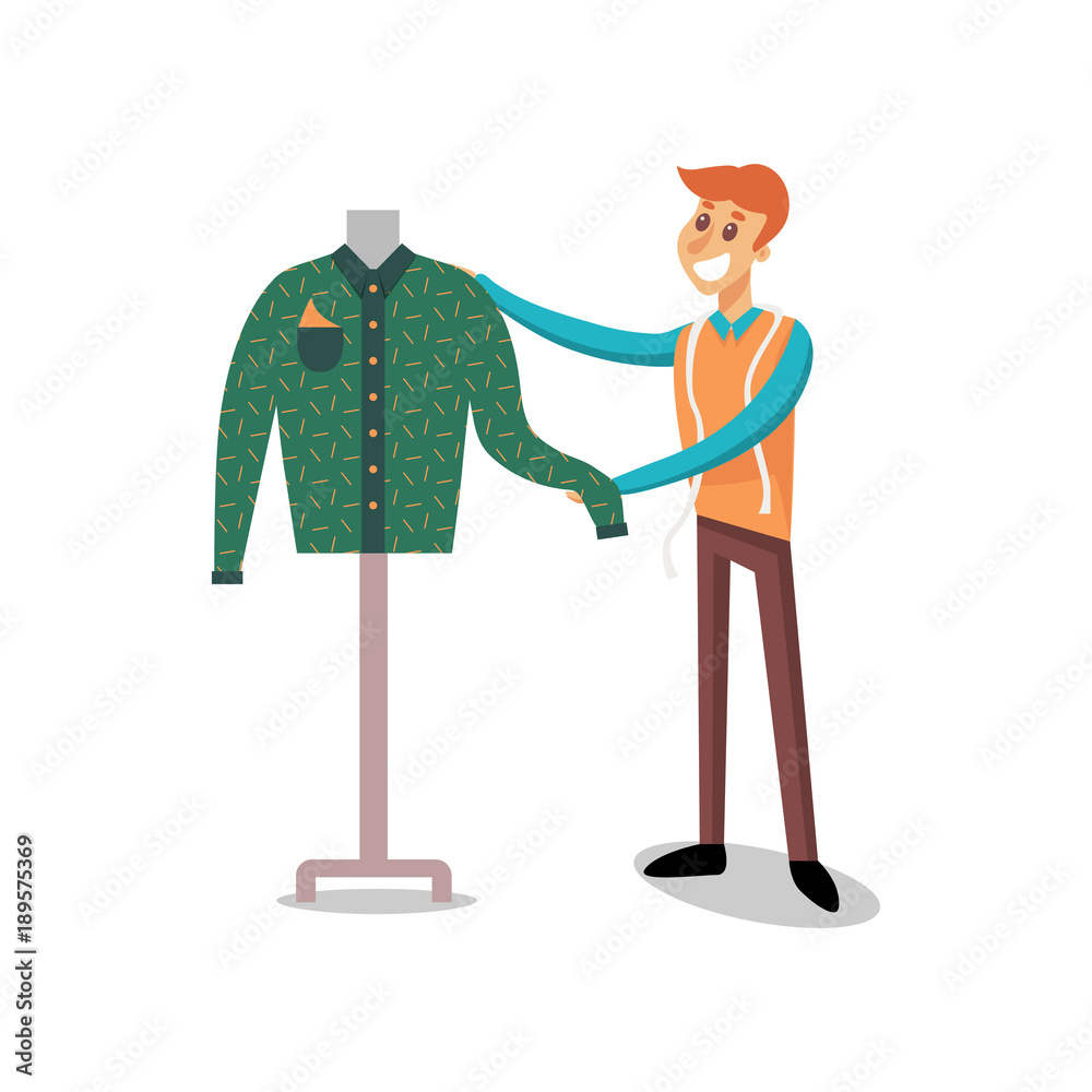 Male dressmaker working at sewing atelier, fashion designer sewing ...