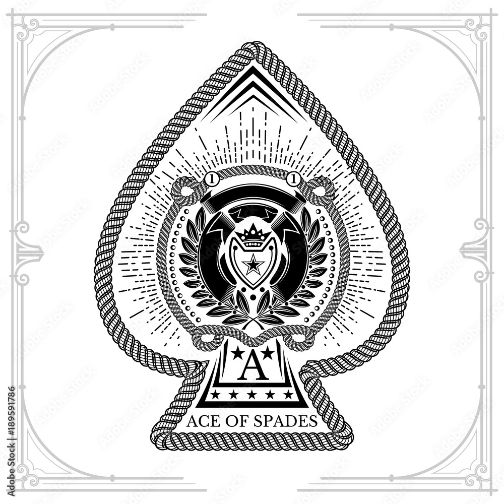 Ace of spades form with shield with crown between laurel wreath, cord ...