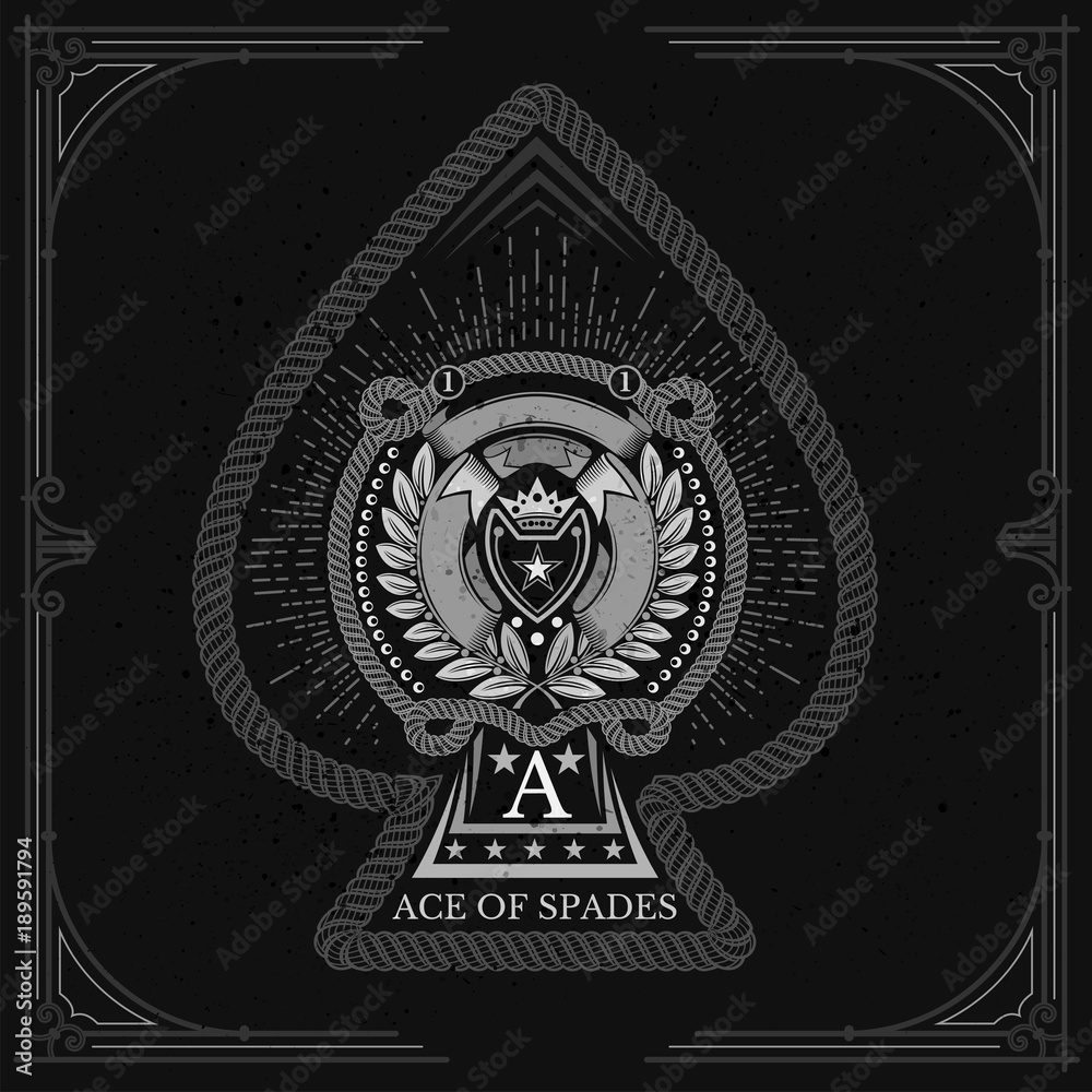 Ace of spades form with shield with crown between laurel wreath, cord ...