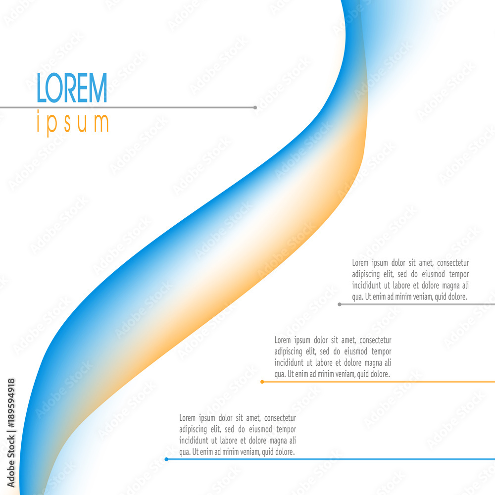 Abstract blue, orange wave pattern. Minimalistic template, sample text ...