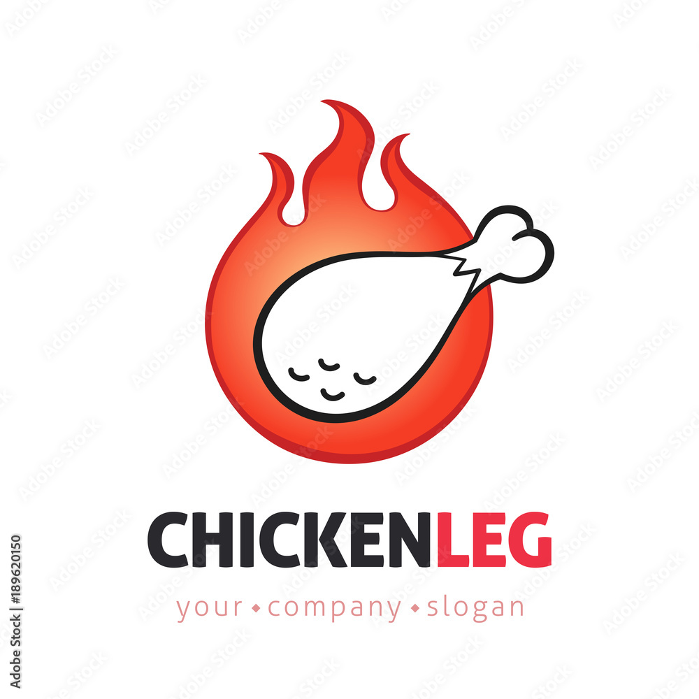 Fried Chicken leg vector logo design template with flames. Barbecue ...