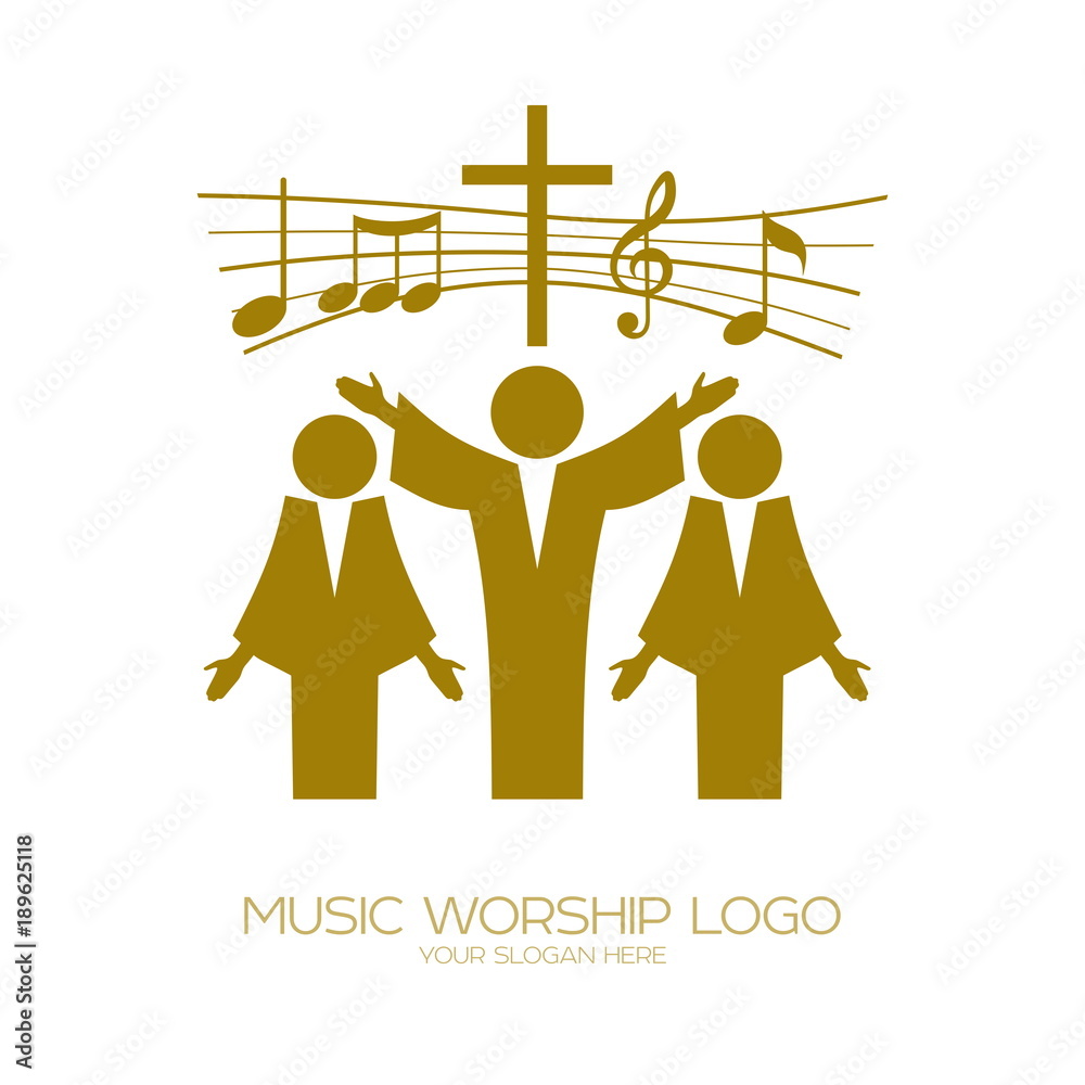Music logo. Christian symbols. Believers in Jesus sing a song of ...
