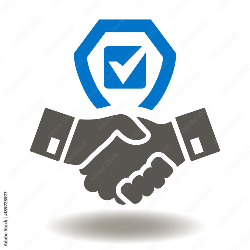 Handshake Shield Check Mark Icon Vector. Trust Commitment Business Illustration. Stock Vector ...