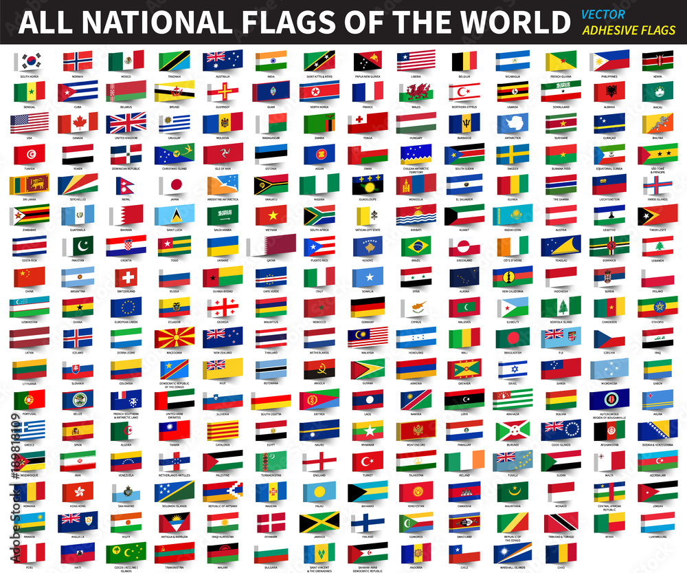 All official national flags of the world . Adhesive design . Vector ...