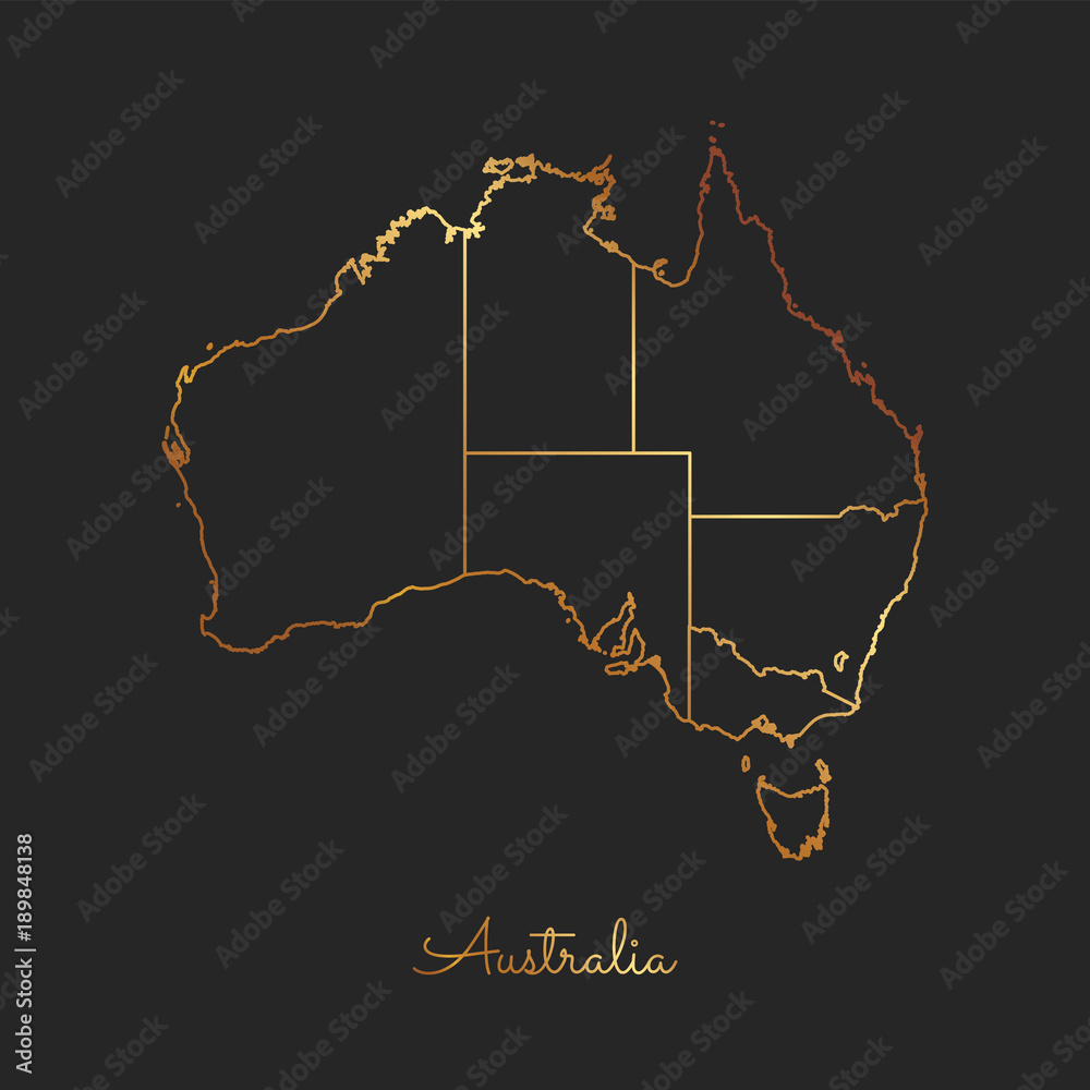 Australia region map: golden gradient outline on dark background ...