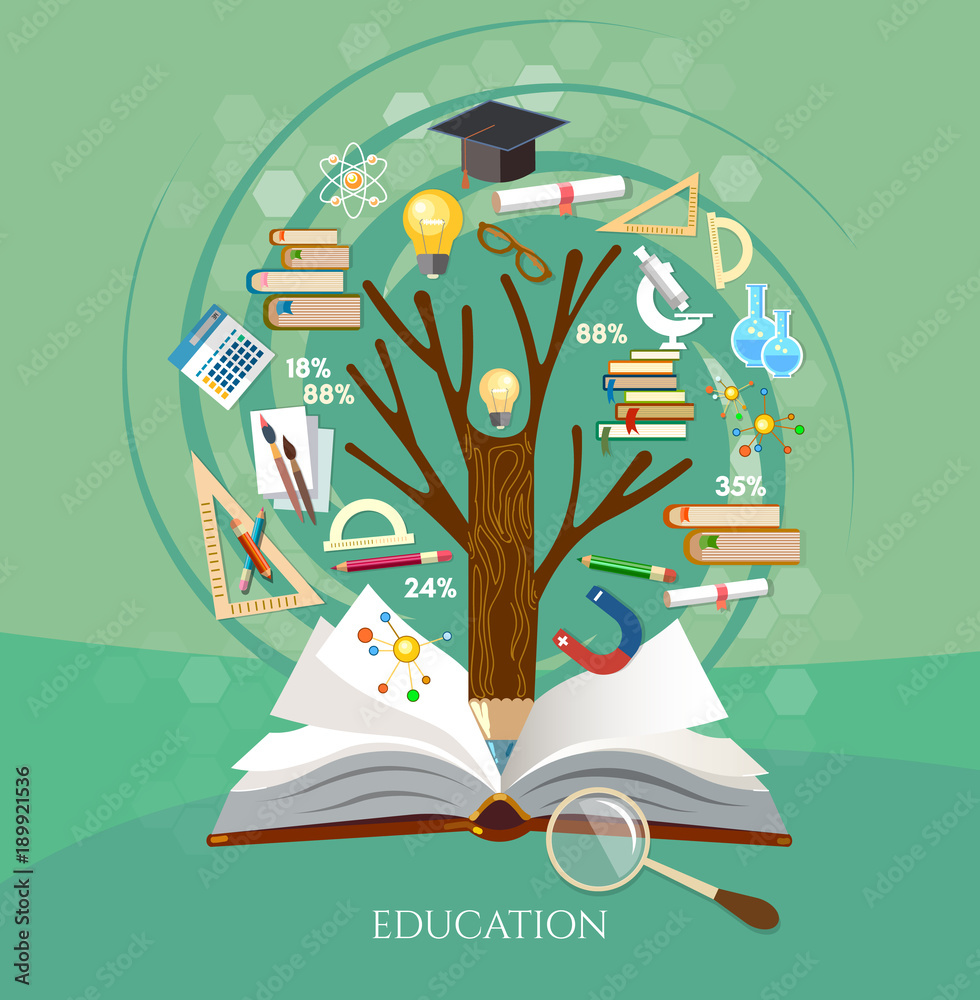 Education, tree of knowledge and open book, effective modern education ...